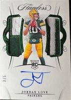 Jordan Love 2020 Flawless #RDPA-JL Rookie Dual Patch Auto - Emerald /5 ...
