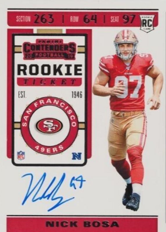 Nick Bosa 2019 Contenders #108 Rookie Ticket Auto Price Guide - Sports ...