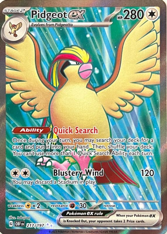 Pidgeot ex 2023 Scarlet & Violet: Obsidian Flames #217/197 Ultra Rare ...