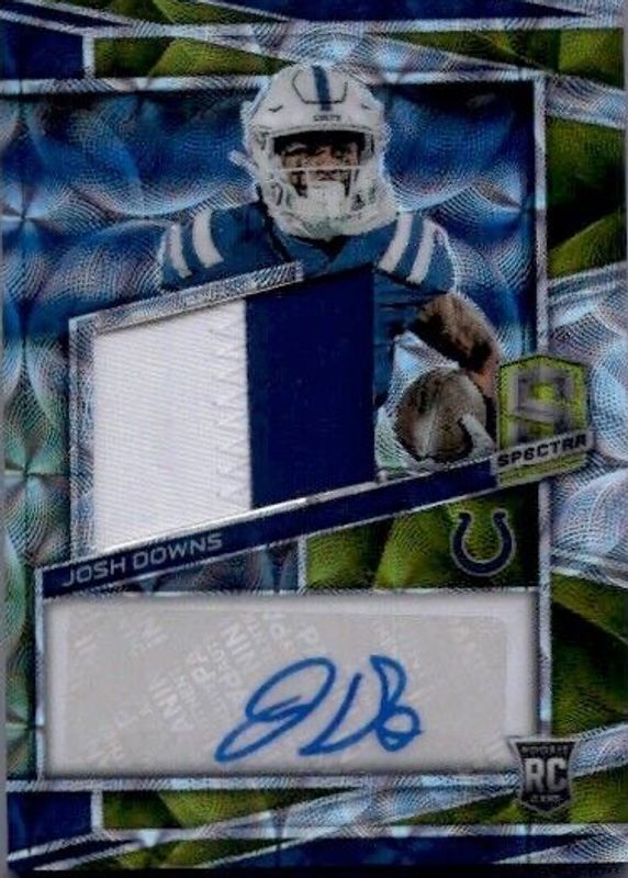 Josh Downs 2023 Spectra #221 Rookie Patch Auto - Neon Green /35 Price Guide - Sports Card Investor