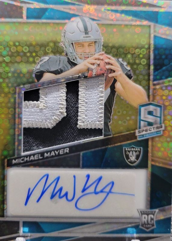 Michael Mayer 2023 Spectra #226 Rookie Patch Auto - Neon Blue /50 Price Guide - Sports Card Investor