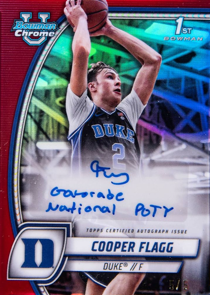 Cooper Flagg 2024 Bowman Chrome University #16 Prospect Auto - Red Refractor /5 (1st) Price ...
