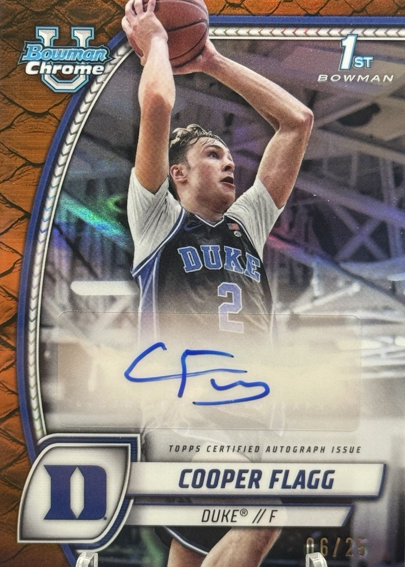 Cooper Flagg 2024 Bowman Chrome University #16 Prospect Auto - Reptilian Orange Refractor /25 ...