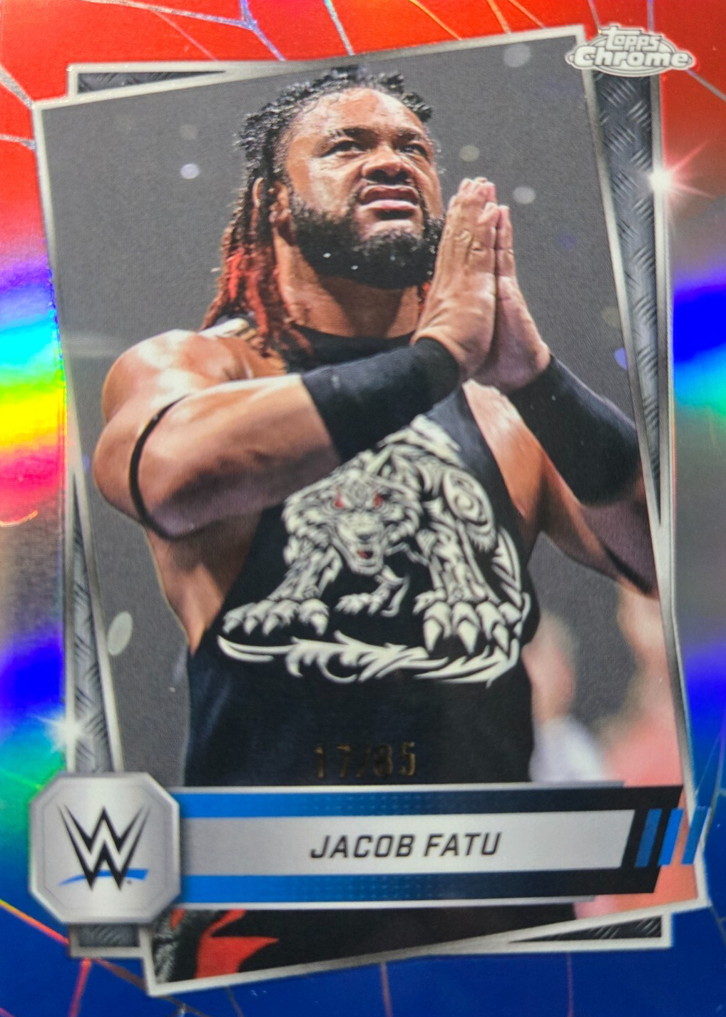 Jacob Fatu 2025 Topps Chrome WWE #100 Red White Blue Refractor Price ...