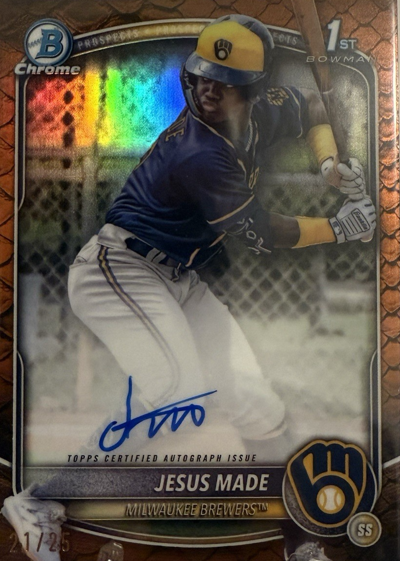 Jesus Made 2025 Bowman #CPA-JM Chrome Prospect Auto - Reptilian Orange ...