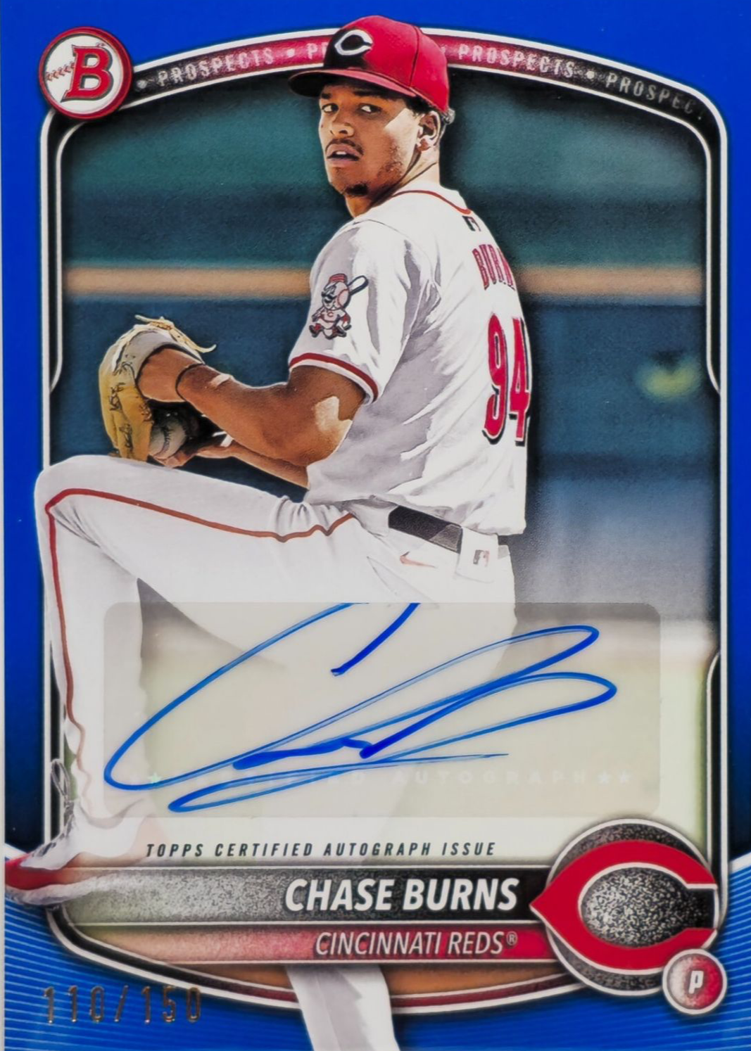 Chase Burns 2025 Bowman #BPA-CB Prospect Auto - Blue Border /150 Price ...