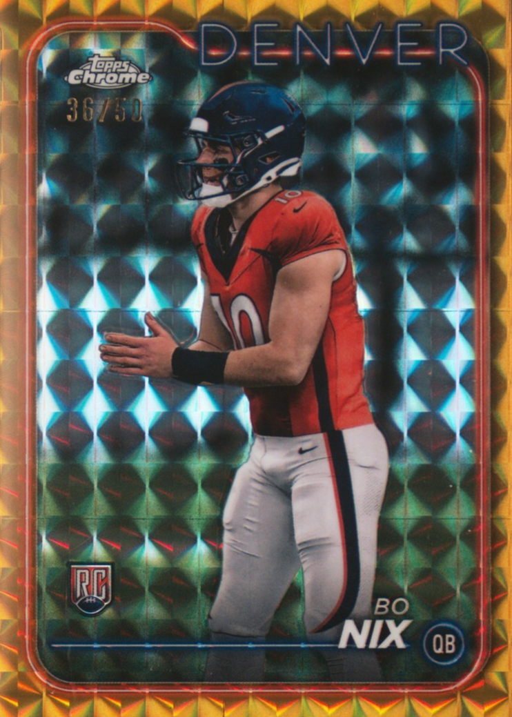 Bo Nix 2024 Topps Chrome #206 Gold Geometric Refractor /50 Price Guide ...