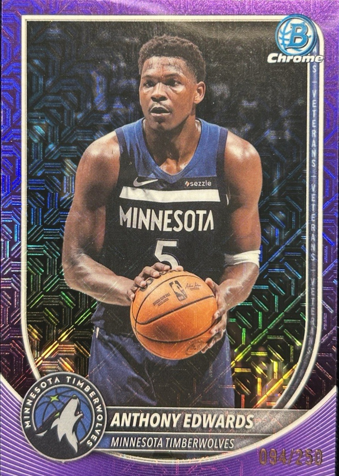 Anthony Edwards 2025 Bowman #BCV-103 Chrome - Purple Mojo Refractor ...