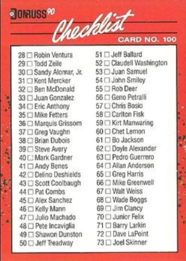 Checklist 1990 Donruss #100 Base Price Guide - Sports Card Investor
