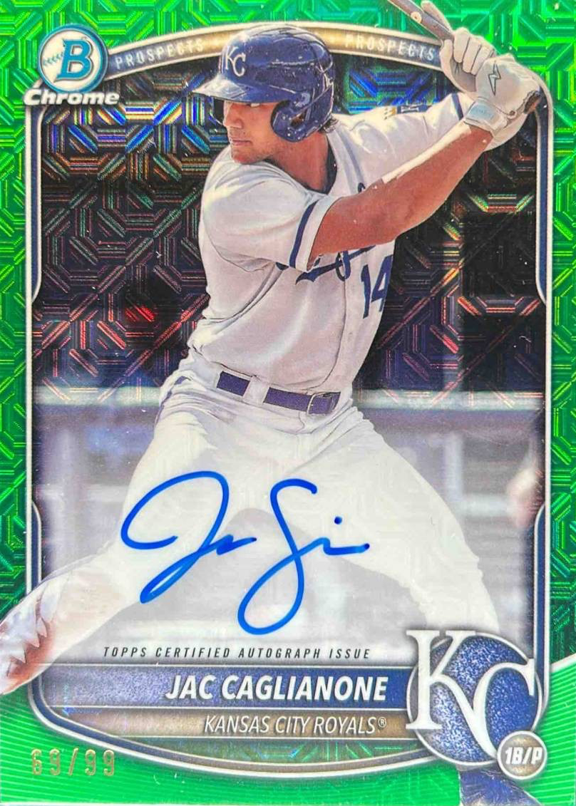 Jac Caglianone 2025 Bowman Mega Box #BMA-JC Chrome Prospect Auto - Green Refractor /99 Price ...