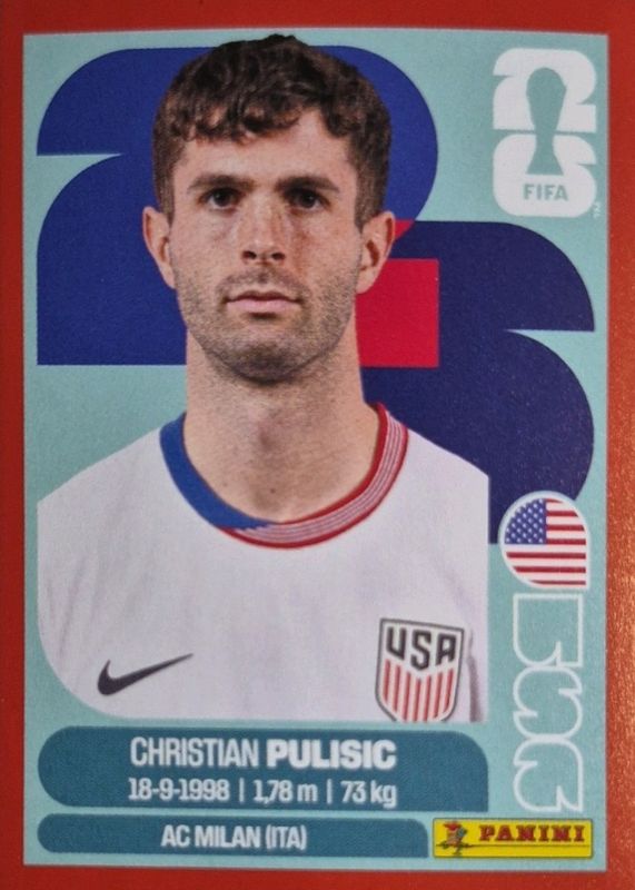 Christian Pulisic 2026 Panini World Cup Stickers #USA16 Red (1:26 ...