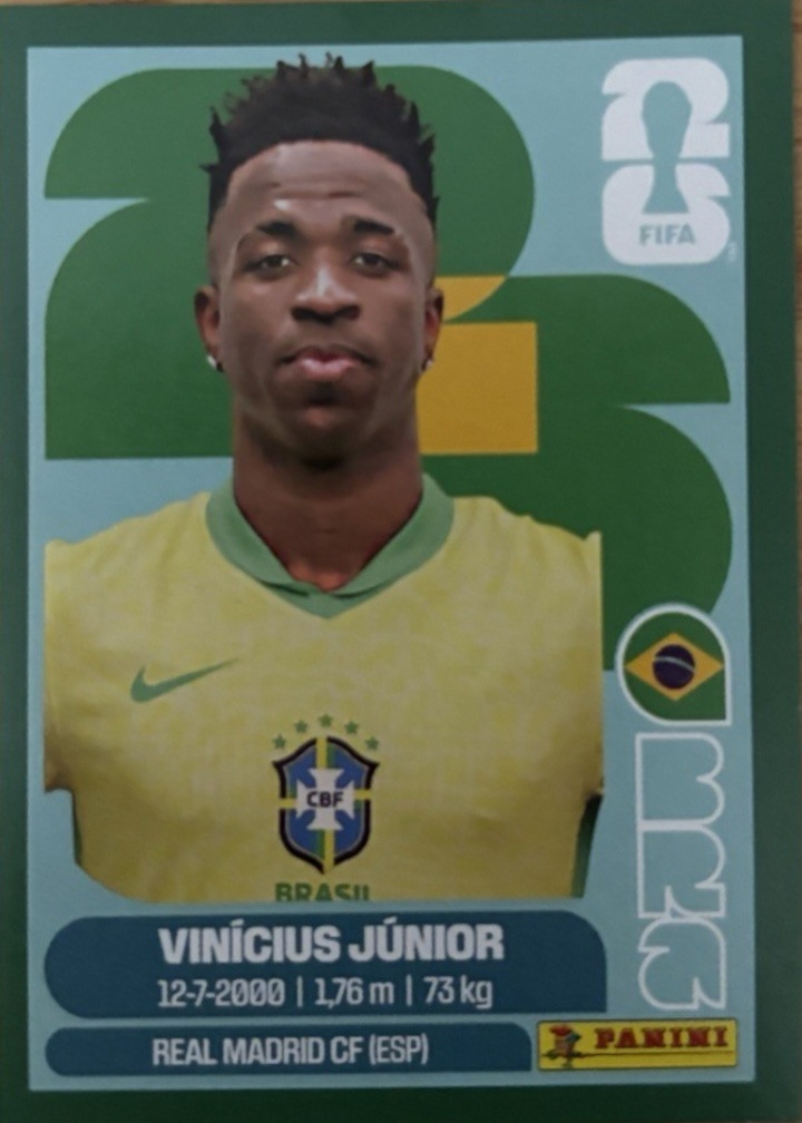 Vinicius Jr. 2026 Panini World Cup Stickers #BRA14 Green (1:1,529 ...