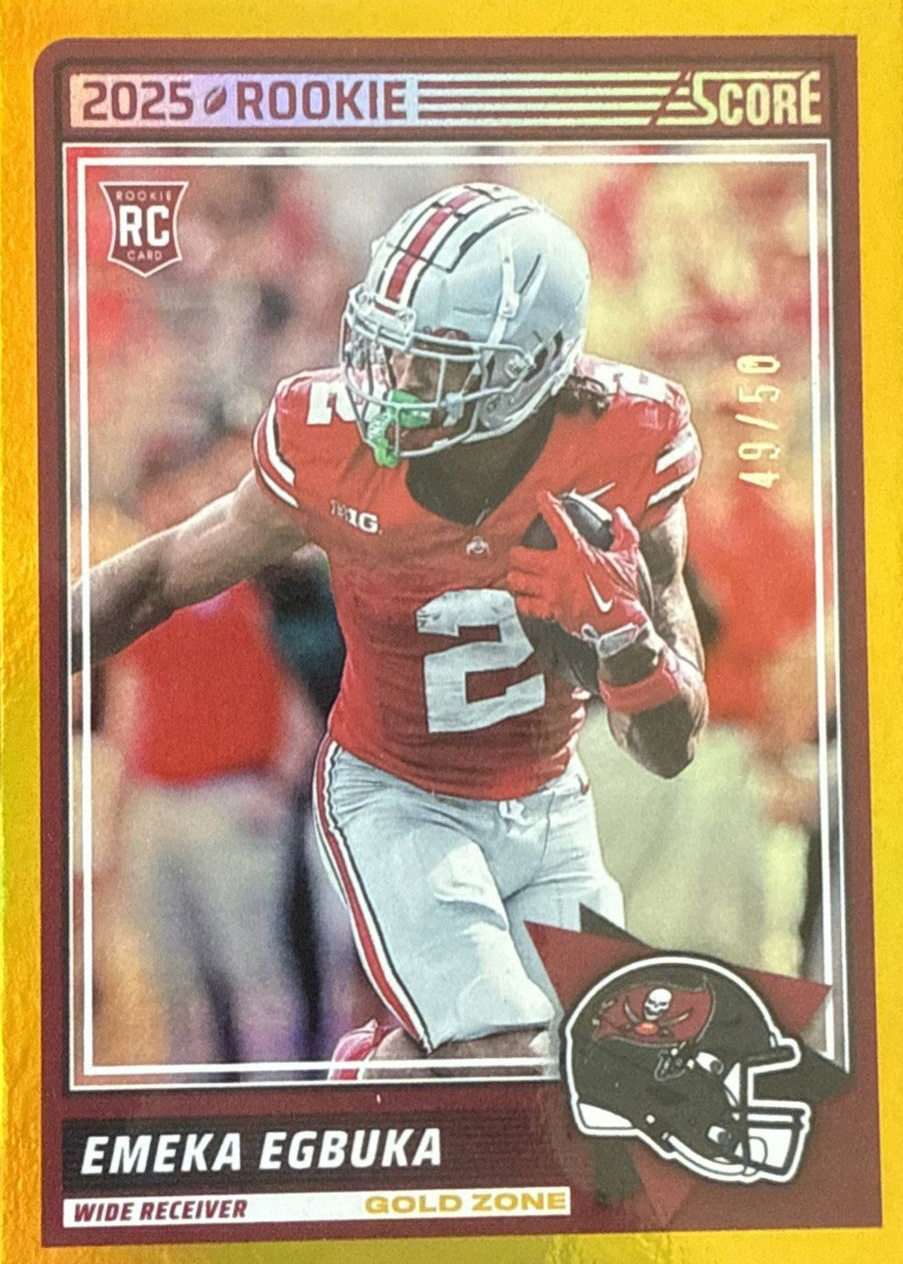 Emeka Egbuka 2025 Score #2 Gold Zone /50 Price Guide - Sports Card Investor