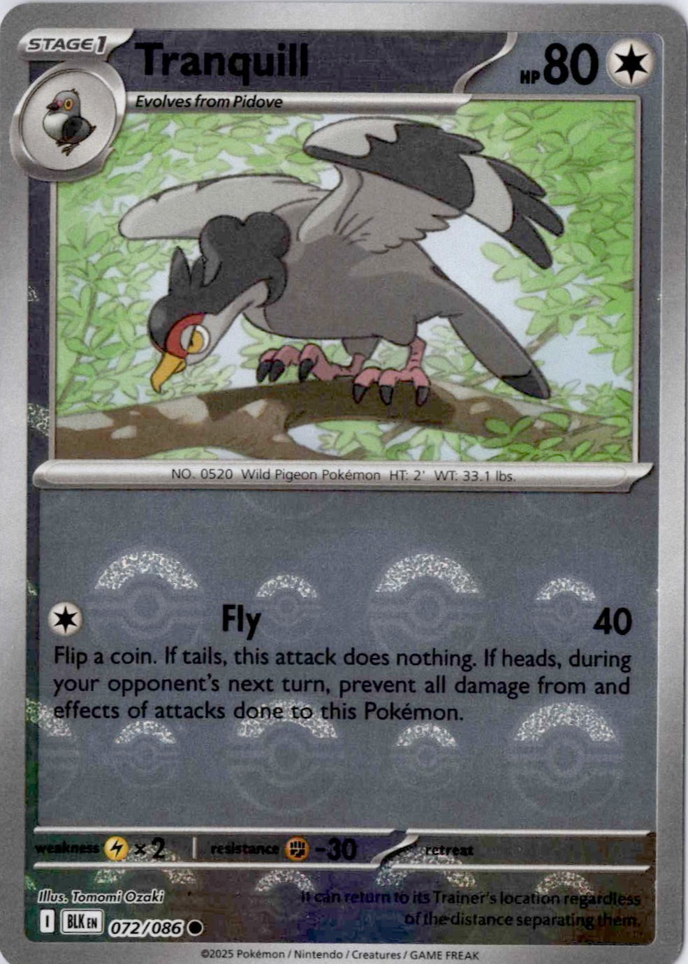Tranquill 2025 Scarlet & Violet: Black Bolt #072/086 Poke Ball Reverse ...