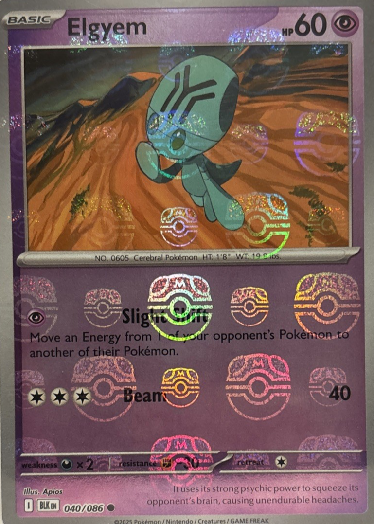 Elgyem 2025 Scarlet & Violet: Black Bolt #040/086 Master Ball Reverse ...