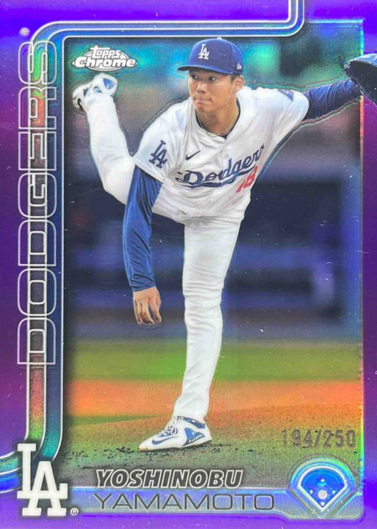 Yoshinobu Yamamoto 2025 Topps Chrome #179 Purple Refractor /250 Price ...