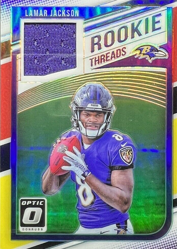 Lamar Jackson 2018 Optic #RT-LJ Rookie Threads - Red & Yellow Price ...