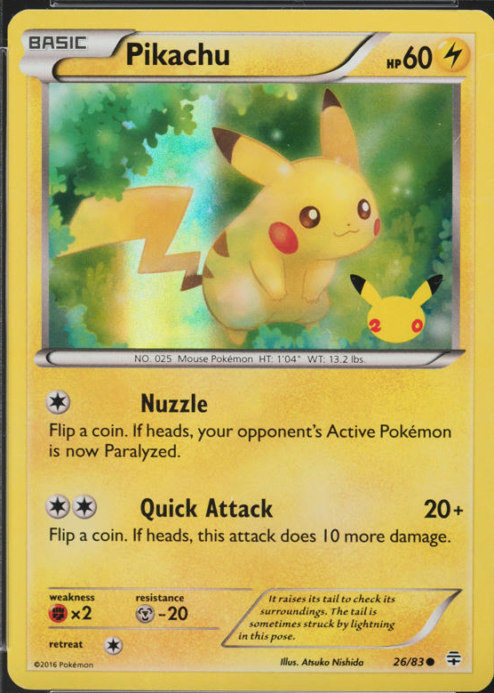 Pikachu 2016 XY: Generations #26/83 Promo (20th Anniversary) Price ...
