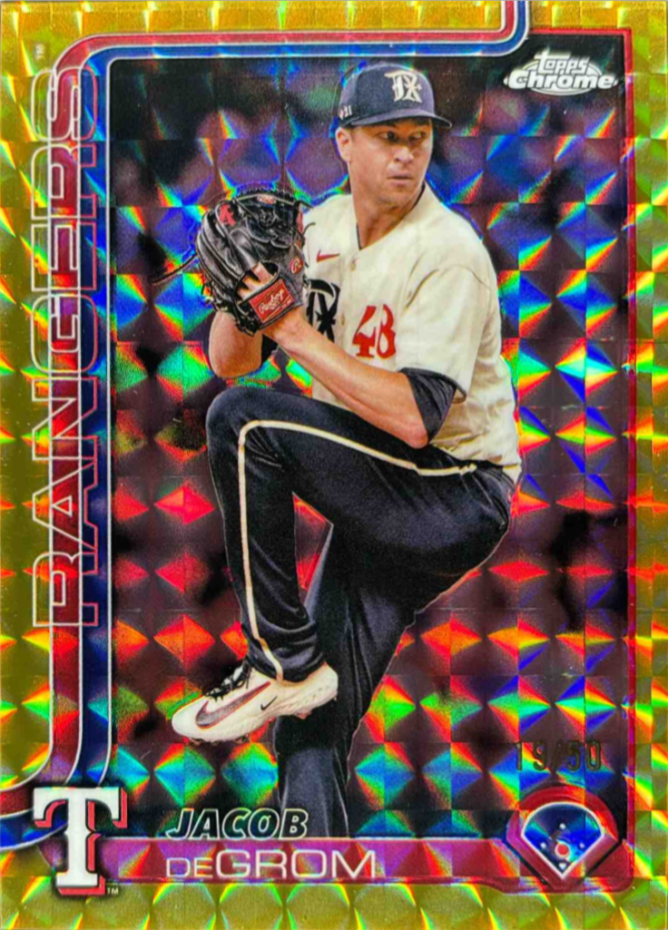 Jacob deGrom 2025 Topps Chrome #214 Gold Geometric Refractor /50 Price ...