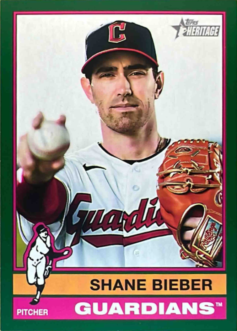 Shane Bieber 2025 Topps Heritage #477 Dark Green Border Price Guide ...