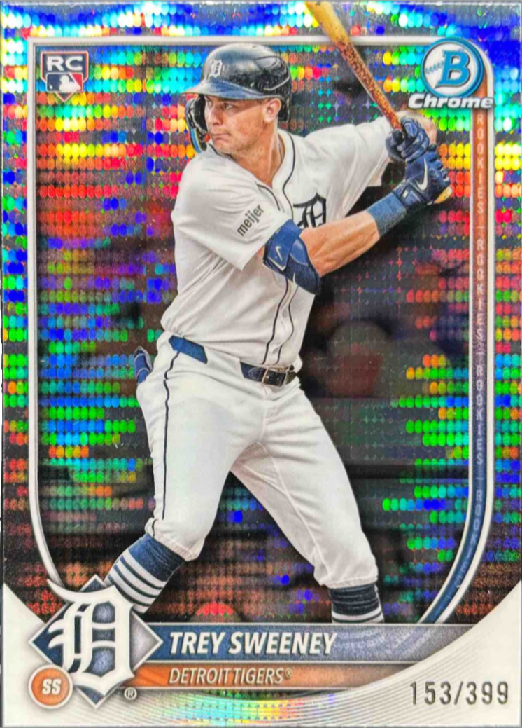 Trey Sweeney 2025 Bowman Chrome #25 Pulsar Refractor /399 Price Guide ...