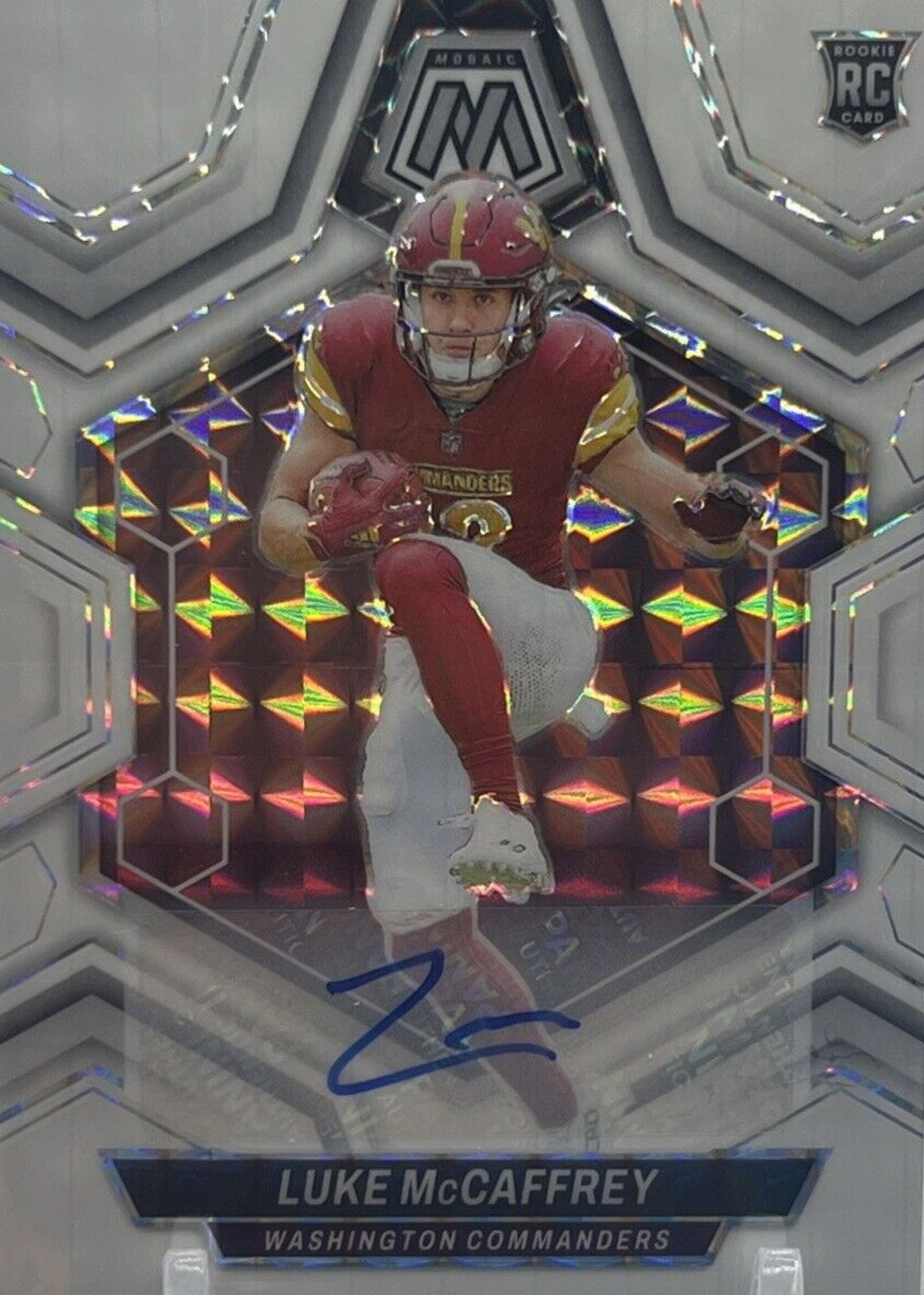 Luke McCaffrey 2024 Mosaic #376 Rookie Autographs - White /25 Price ...