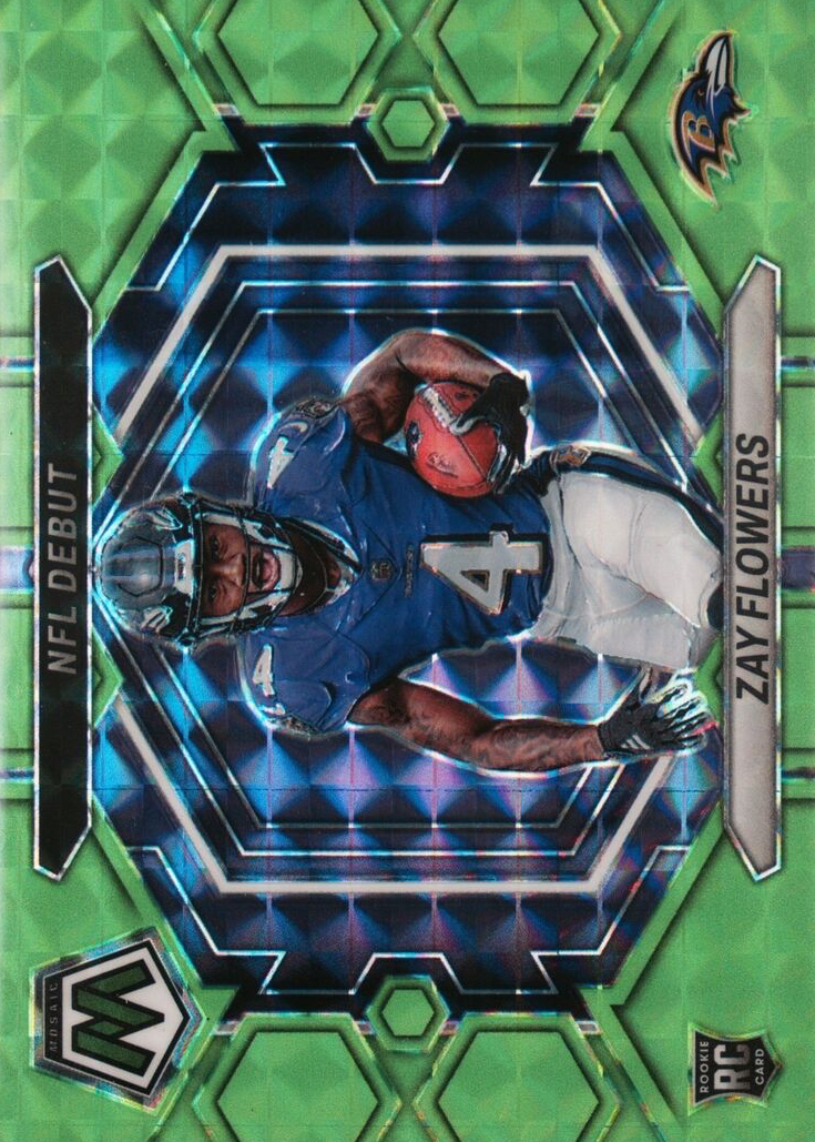 Zay Flowers 2023 Mosaic #ND-18 NFL Debut - Green Fluorescent /10 Price ...