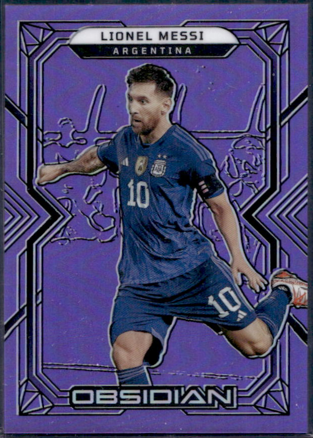 Lionel Messi 2022 Obsidian #114 Electric Etch Purple Flood /25 Price ...