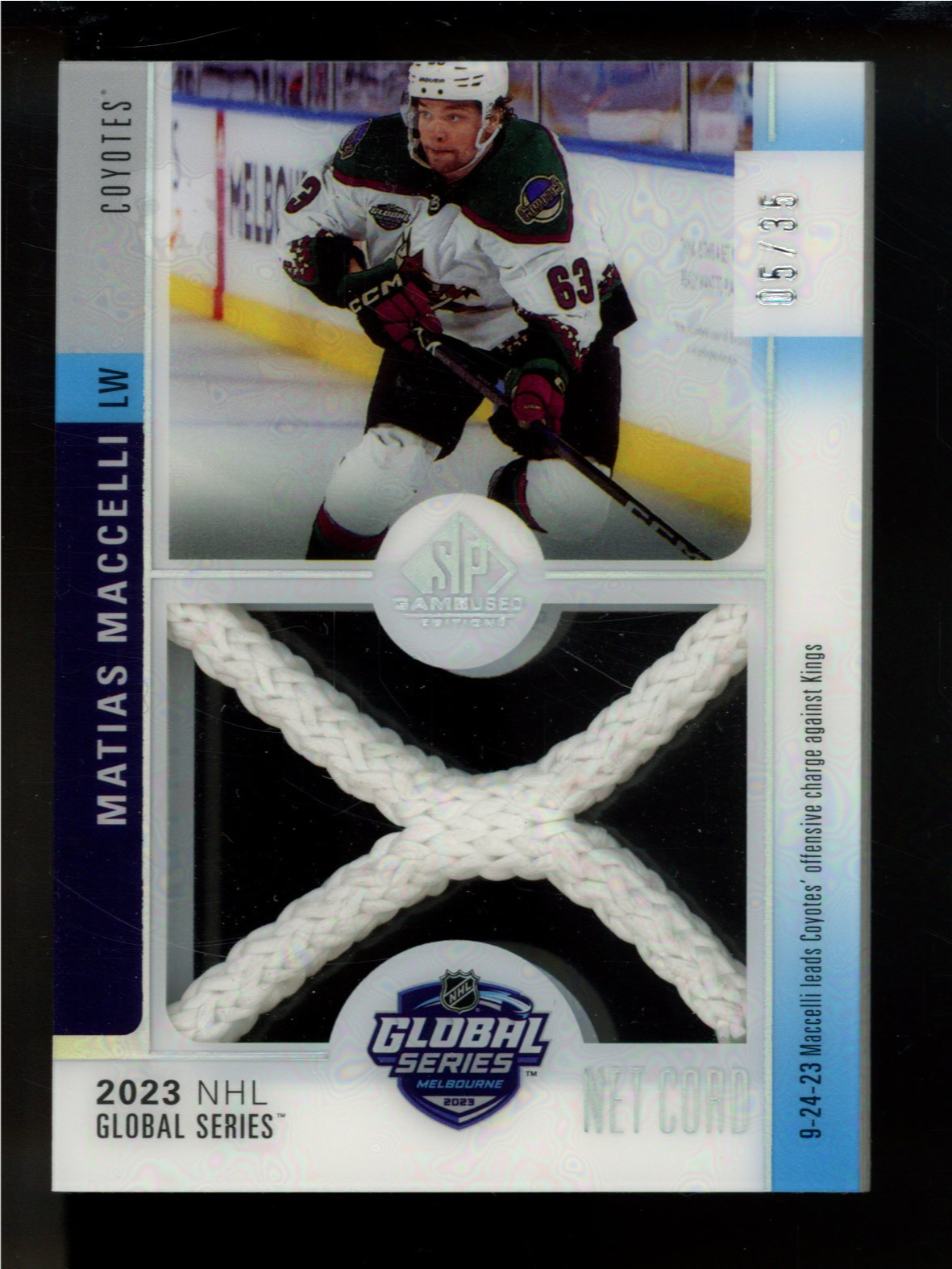 Matias Maccelli 2024 SP Game Used #GSN-MM 2023 Global Series Melbourne ...