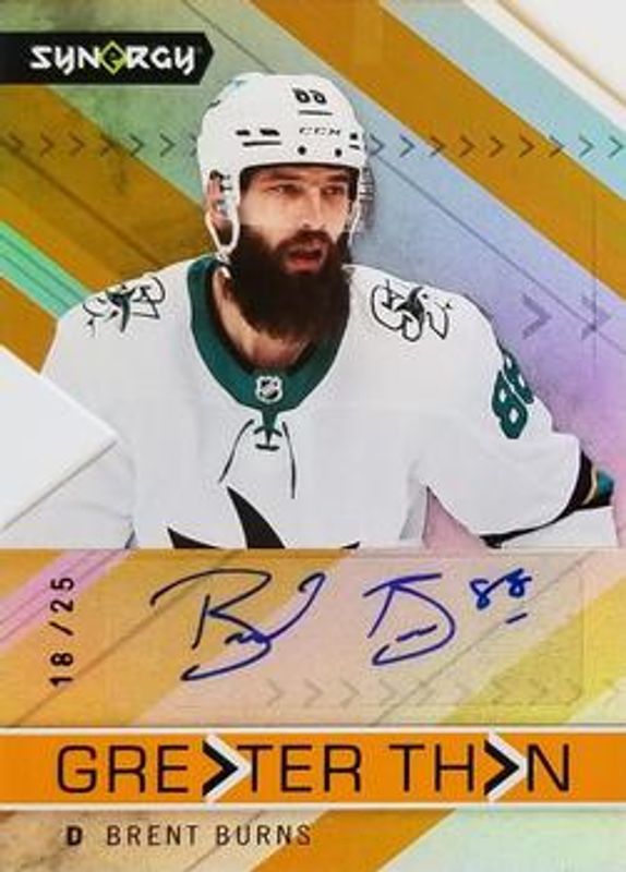 Brent Burns 2022 Upper Deck Synergy #GT-BB Greater Than Signatures ...