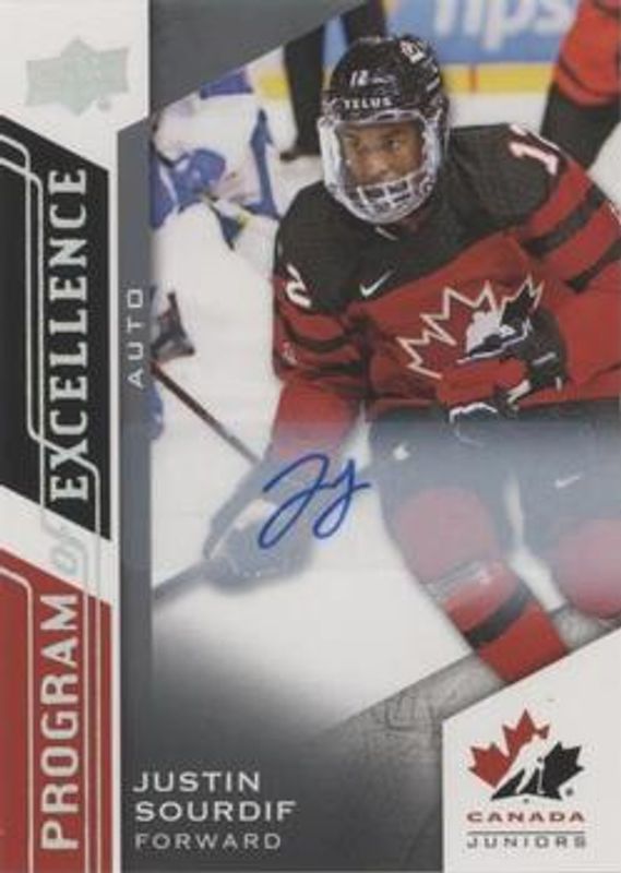 Justin Sourdif 2020 Upper Deck Team Canada Juniors #144 Autographs ...