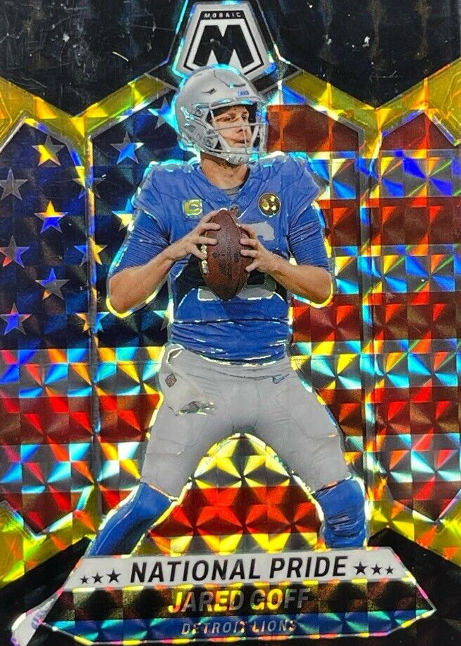 Jared Goff 2024 Mosaic #252 National Pride - Choice Black Gold /8 Price ...