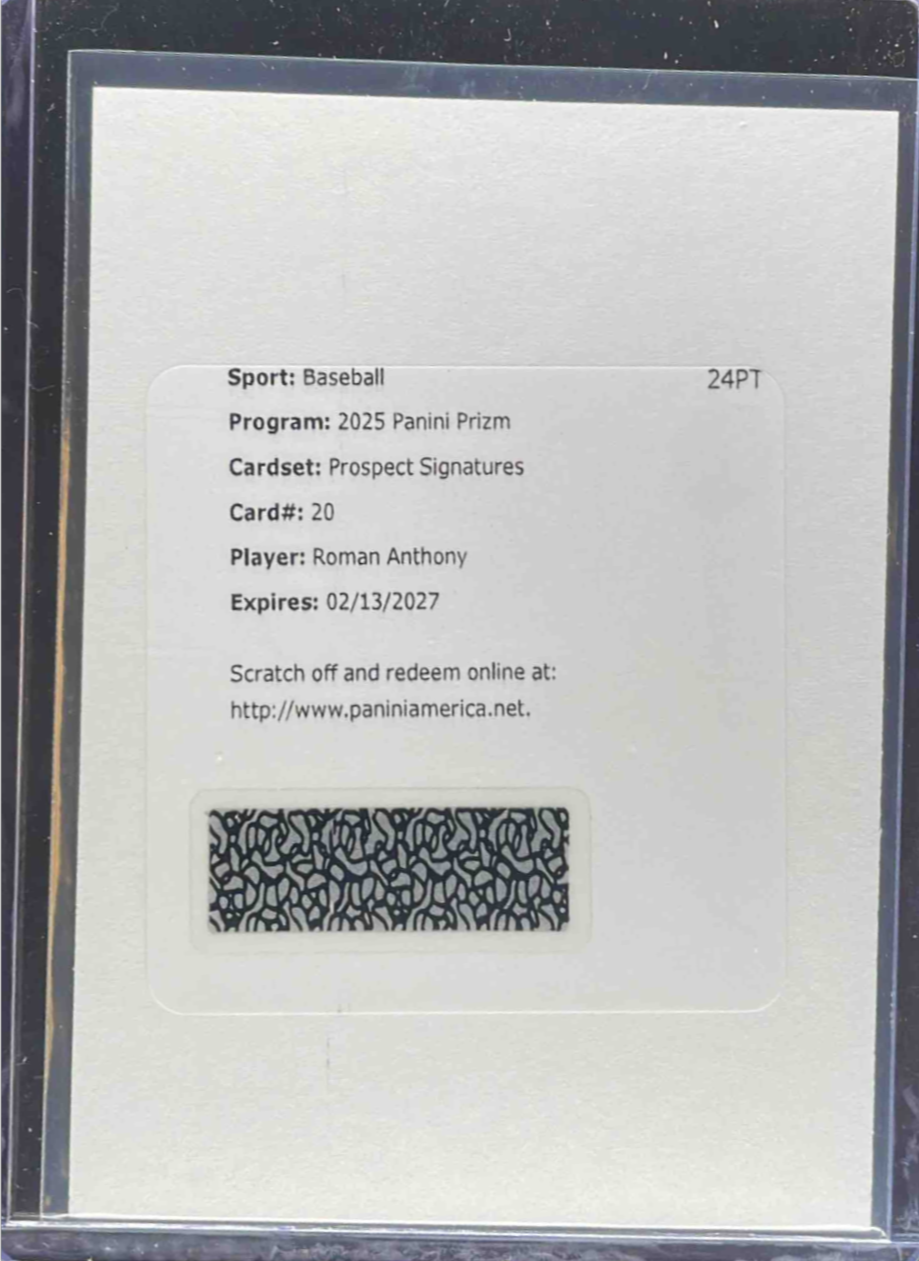 Roman Anthony 2025 Prizm #PS-RA Prospect Signatures Price Guide ...