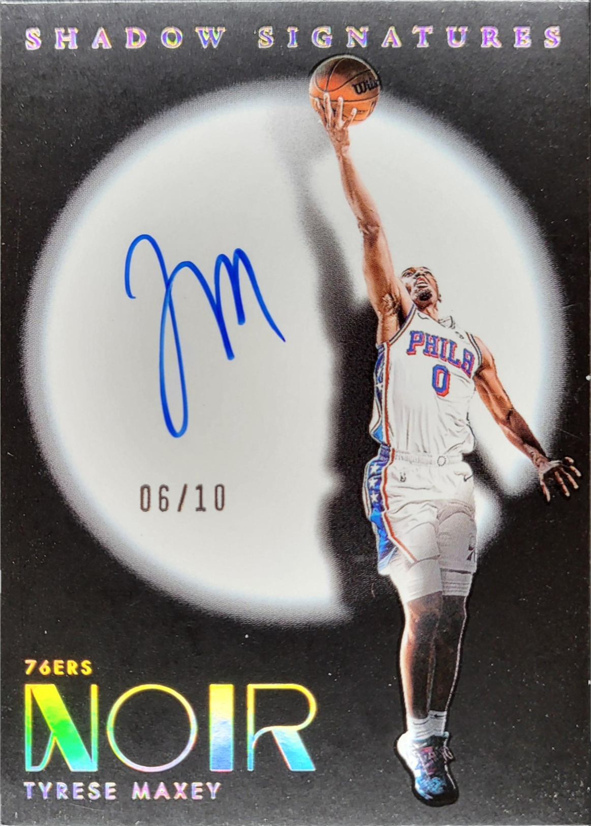 Tyrese Maxey 2024 Noir #24 Shadow Signatures - Holo Gold /10 Price ...