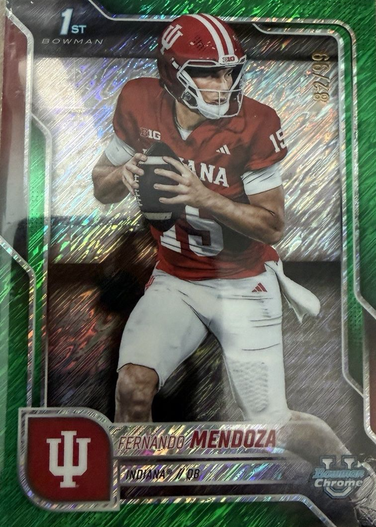 Fernando Mendoza 2025 Bowman Chrome University #109 Green Shimmer ...