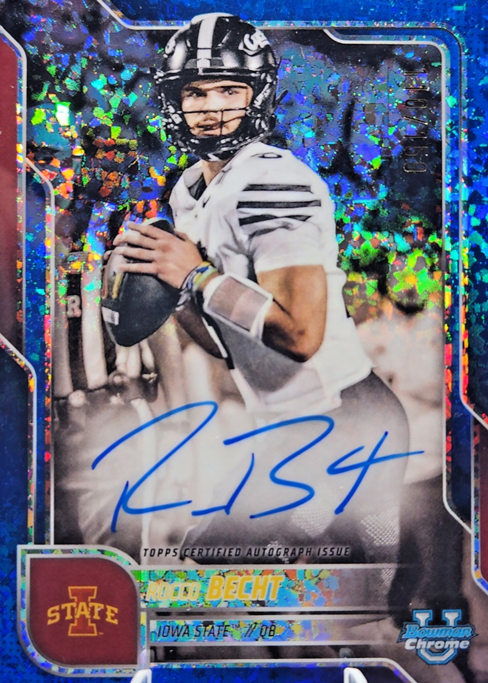 Rocco Becht 2025 Bowman Chrome University #BCA-RB Prospect Auto - Blue ...