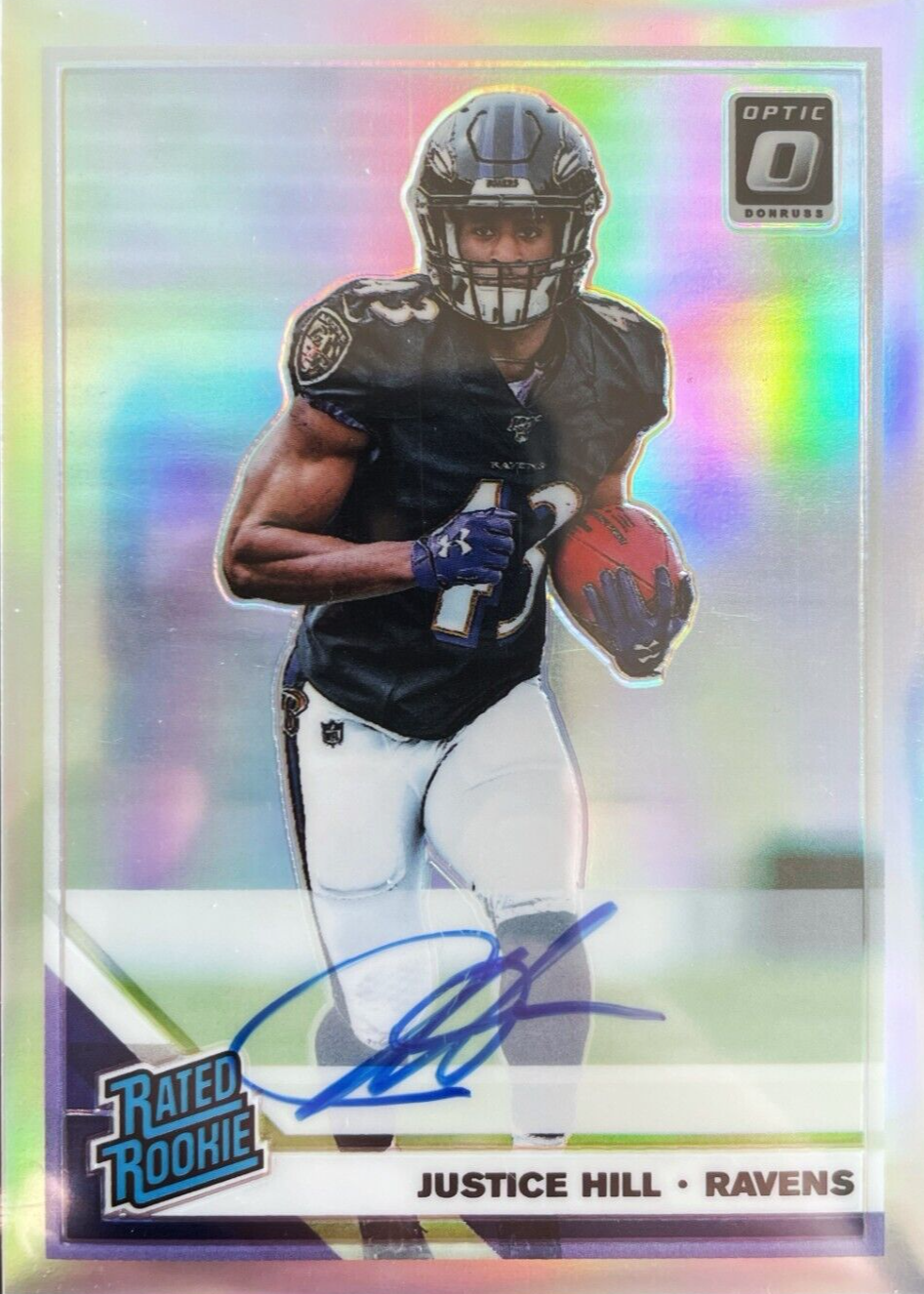 Justice Hill 2019 Optic #183 Rated Rookie Autographs - Holo (/35) Price ...
