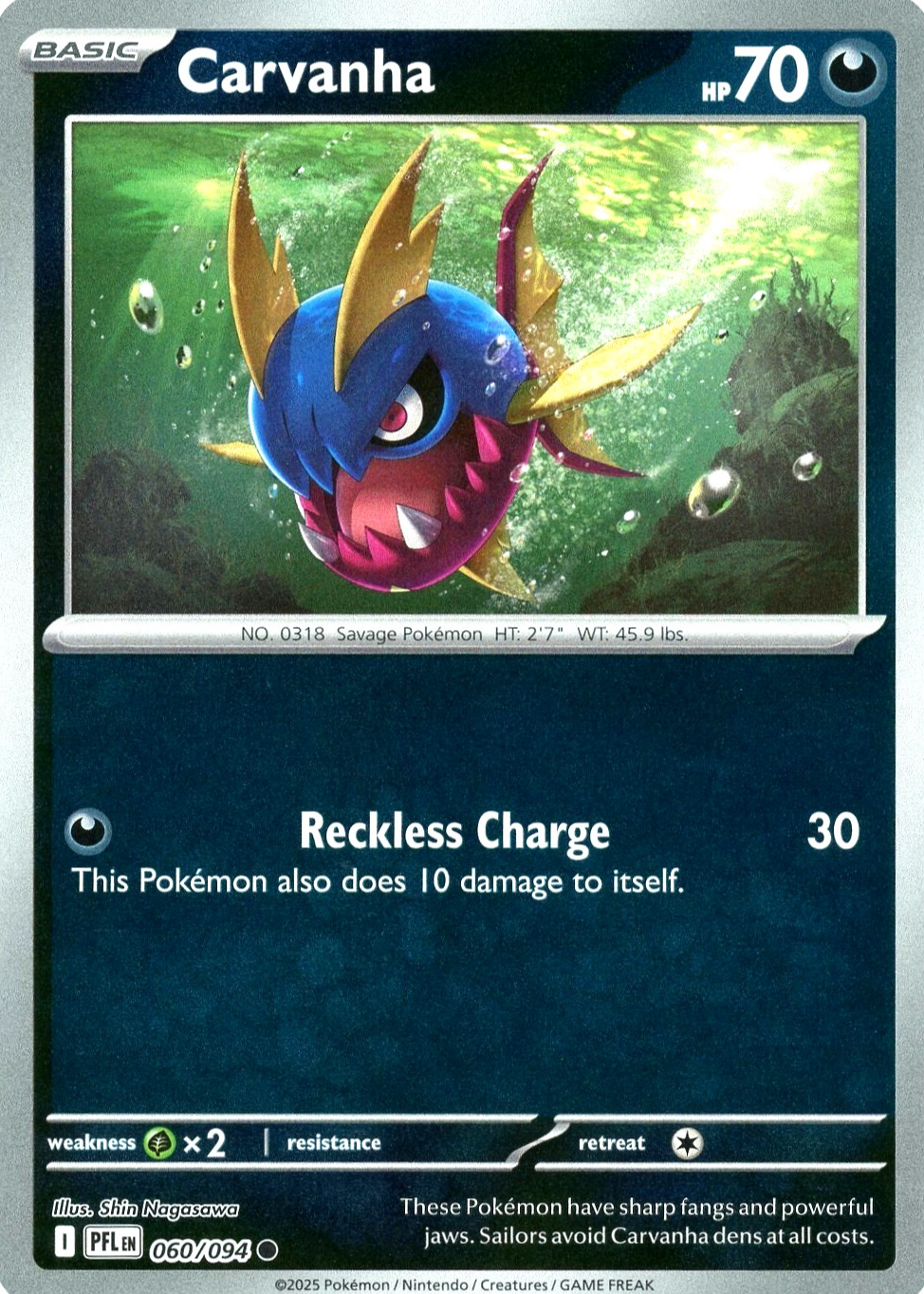 Carvanha 2025 Mega Evolution: Phantasmal Flames #60/94 Reverse Holo ...