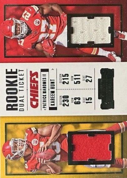 Patrick Mahomes II 2017 Contenders #DS-8 Rookie Ticket Dual Swatches (w ...