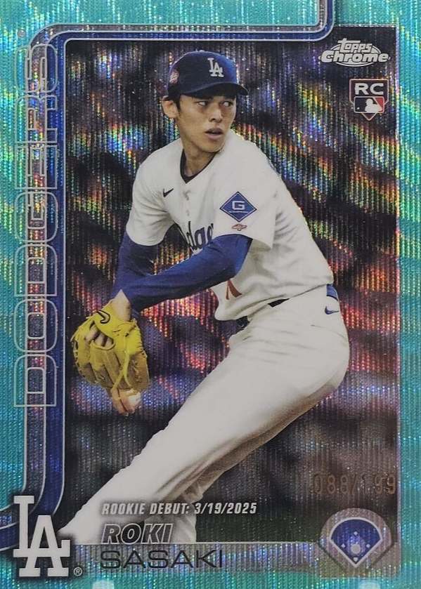 Roki Sasaki 2025 Topps Chrome Update #USC73 Rookie Debut - Aqua Wave ...