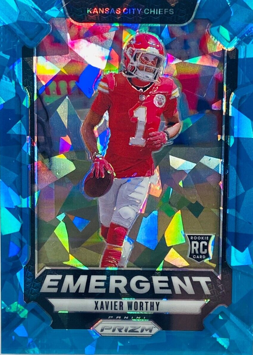 Xavier Worthy 2024 Prizm #7 Emergent - Blue Ice /99 Price Guide ...