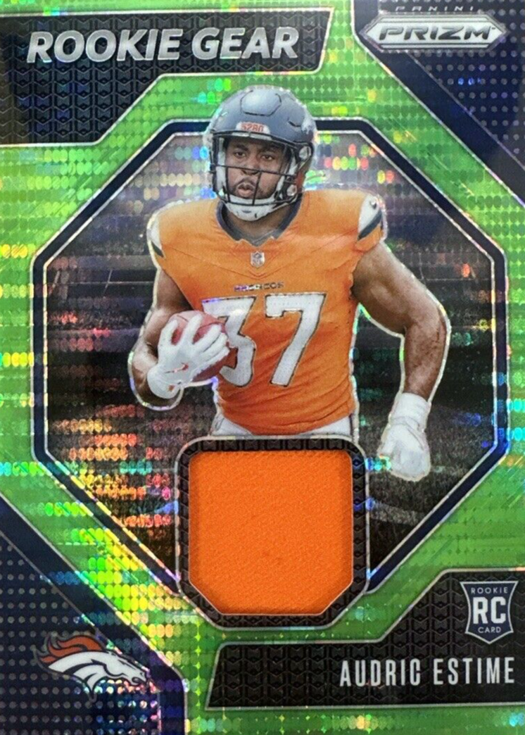 Audric Estime 2024 Prizm #RG-AEE Rookie Gear - Neon Green Pulsar Price ...