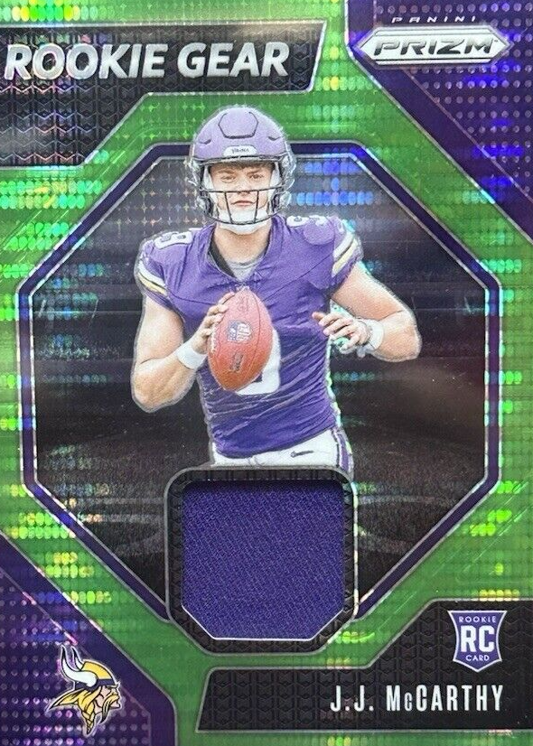 JJ McCarthy 2024 Prizm #RG-JJM Rookie Gear - Neon Green Pulsar Price ...