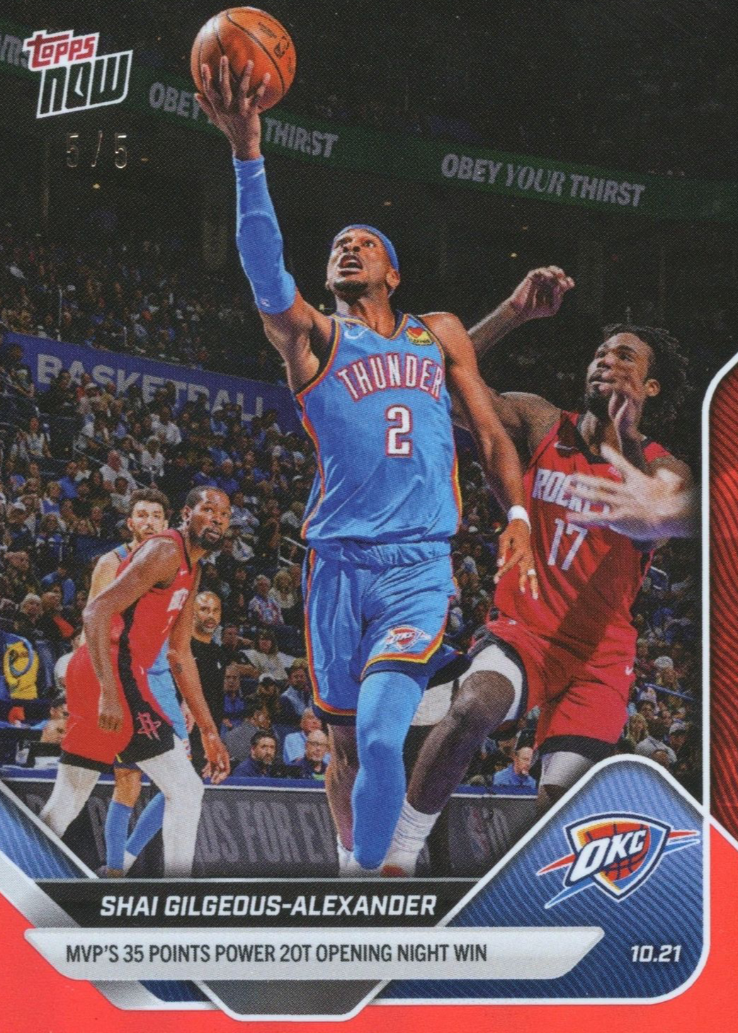 Shai Gilgeous-Alexander 2025 Topps Now #1 Red Foil /5 Price Guide ...