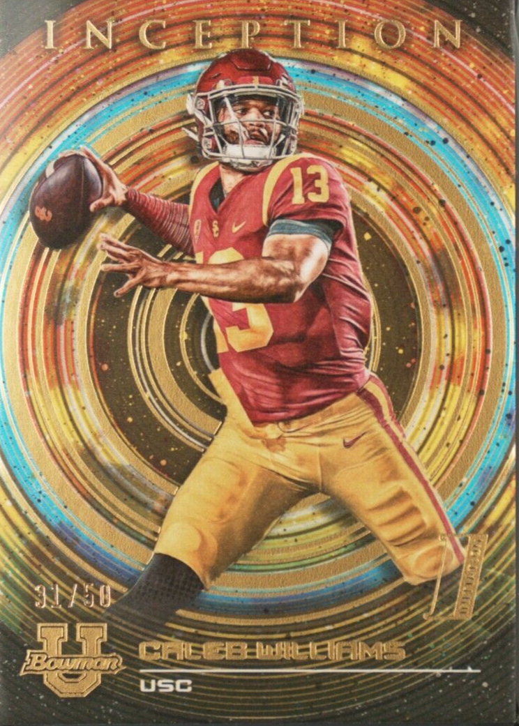 Caleb Williams 2022 Bowman University Inception #45 Gold Foil /50 (1st ...