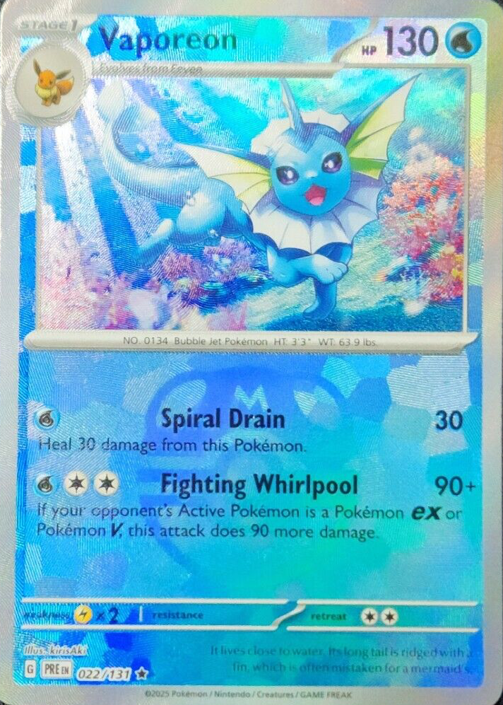 Vaporeon 2025 Scarlet & Violet: Prismatic Evolutions #022/131 Master ...