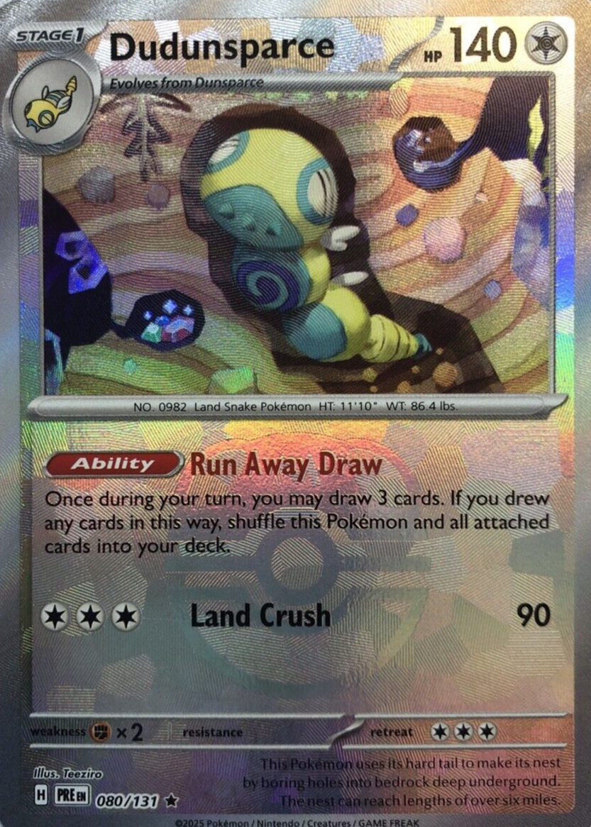 Dudunsparce 2025 Scarlet & Violet: Prismatic Evolutions #080/131 Master Ball Reverse Holo Price ...
