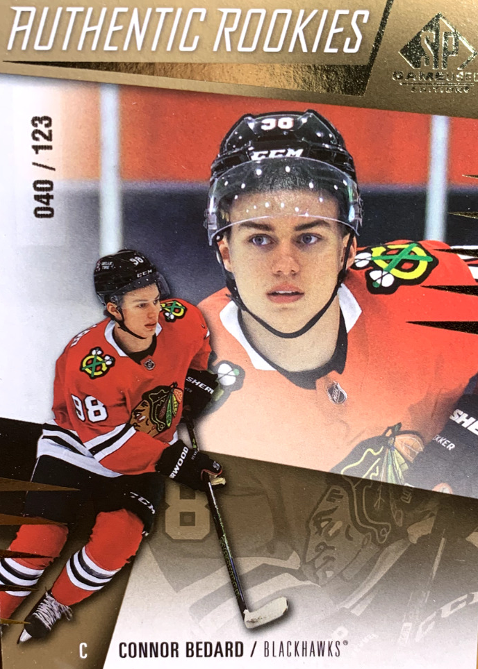 Connor Bedard 2023 SP Game Used #230 Authentic Rookies - Gold (/123 ...