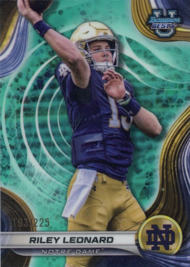 Riley Leonard 2024 Bowman Best University #29 Aqua Refractor /225 Price ...