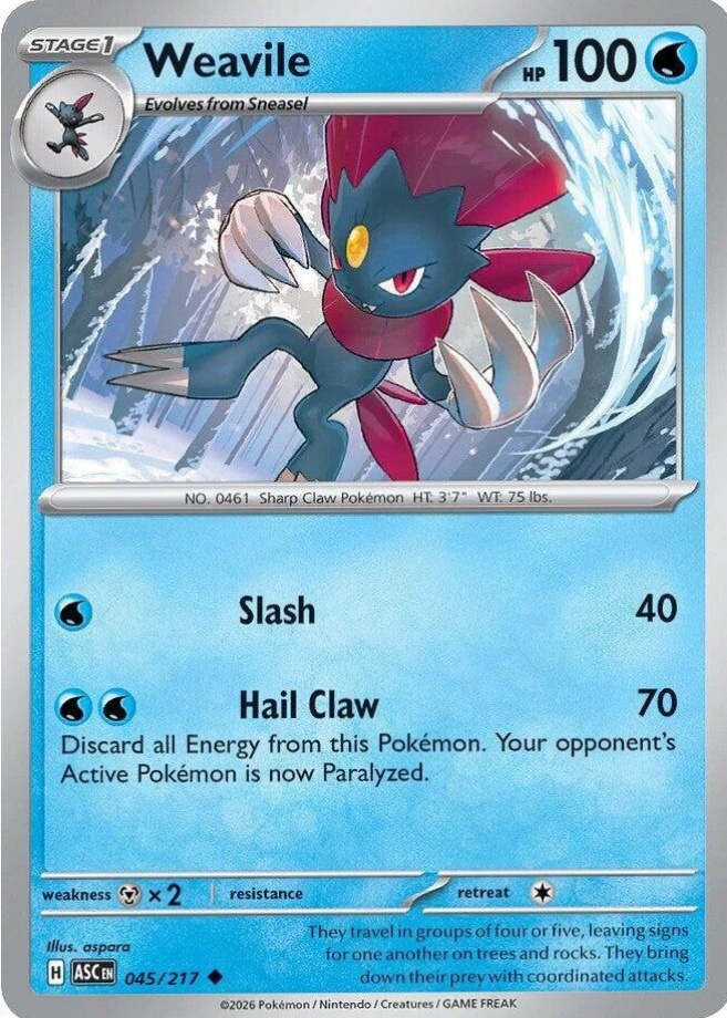 Weavile 2026 Mega Evolution: Ascended Heroes #45/217 Base Price Guide ...